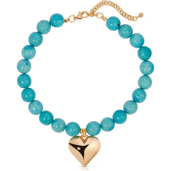 Ettika Chunky Beaded Heart Pendant Necklace - Turquoise