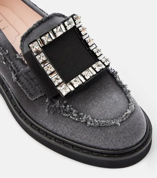 ROGER VIVIER Viv' Ranger Embellished Denim Loafers - Grey