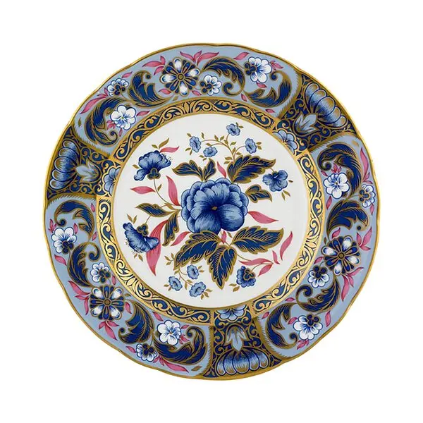 ROYAL CROWN DERBY Imari Accent Plate Blue Camellias - Multi
