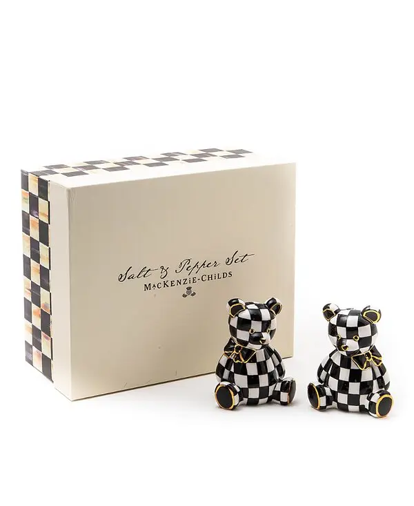 MACKENZIE-CHILDS Courtly Bear Salt & Pepper Set Exclusive - Checker/gold