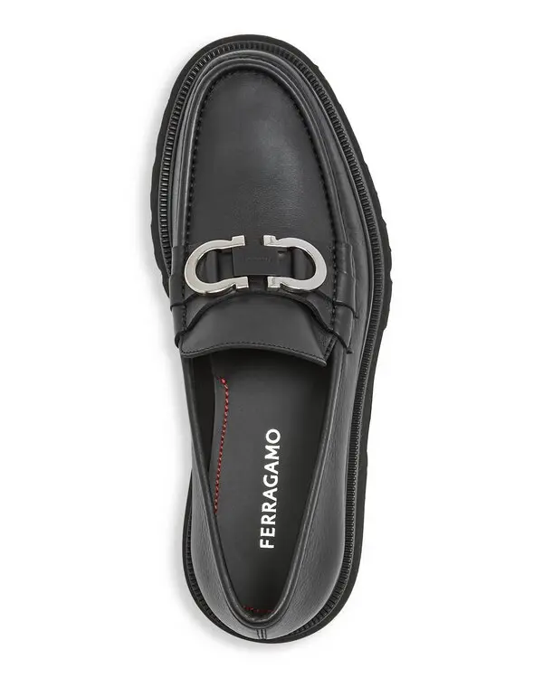 FERRAGAMO Gancini Leather Loafers - Nero
