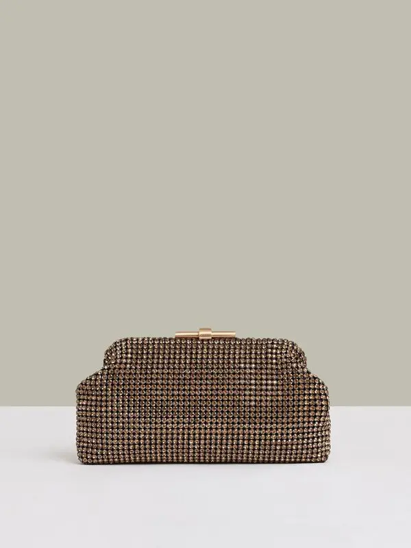 REISS Adaline Embellished Clutch - Gold