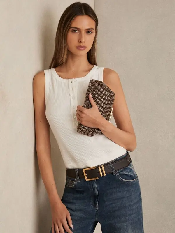 REISS Adaline Embellished Clutch - Gold