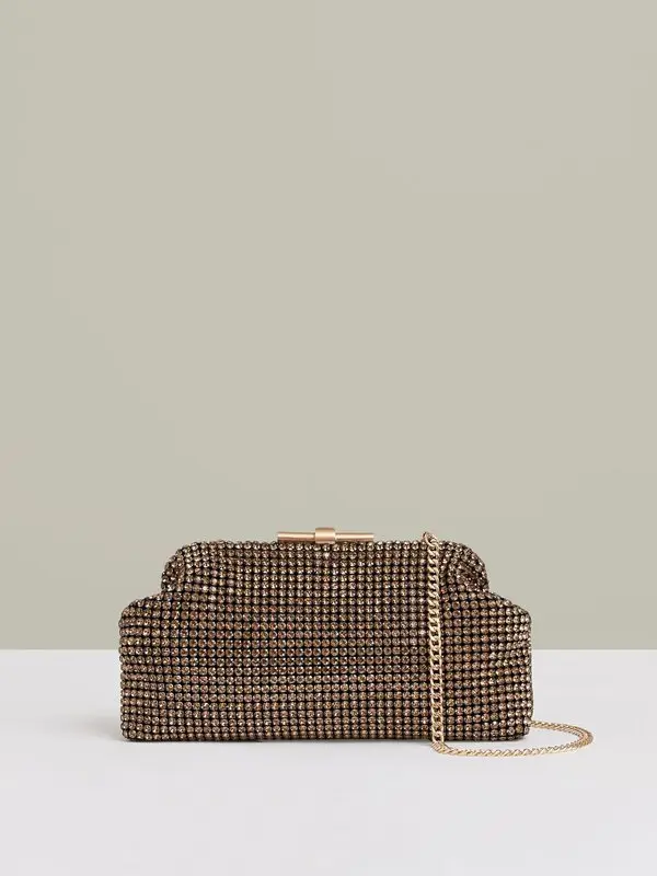 REISS Adaline Embellished Clutch - Gold