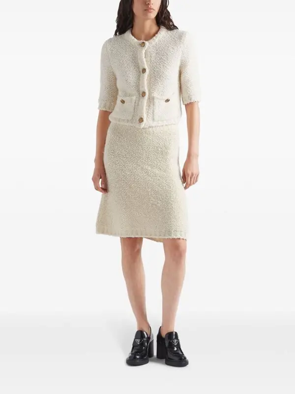 Prada Bouclé Knitted Wool Skirt - Neutrals