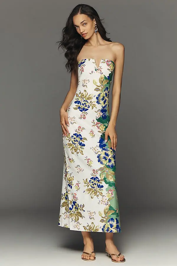 Anthropologie Notched Midi Dress - Green Pattern