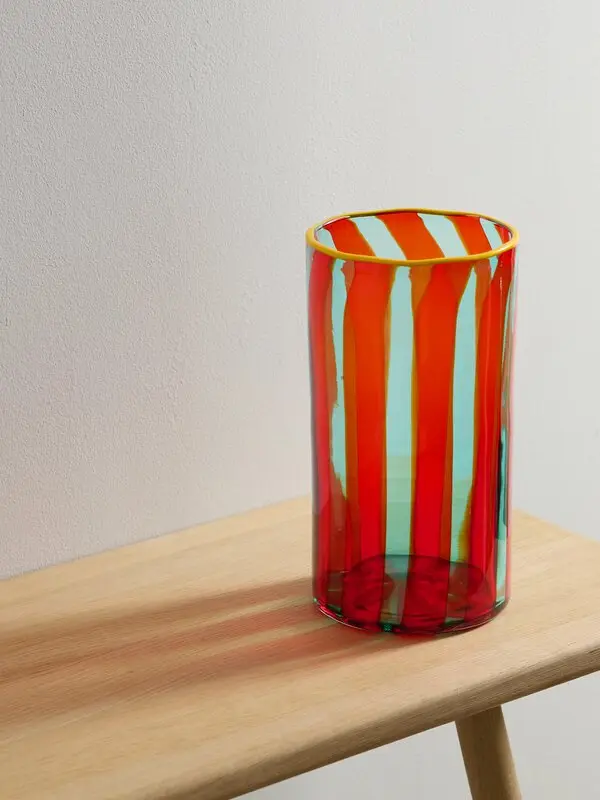 La DoubleJ Torre Striped Murano Glass Vase - Orange