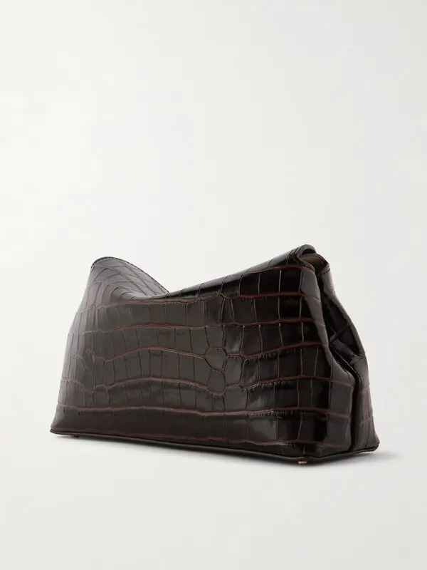 TOTÊME T-lock Croc-effect Leather Clutch - Brown