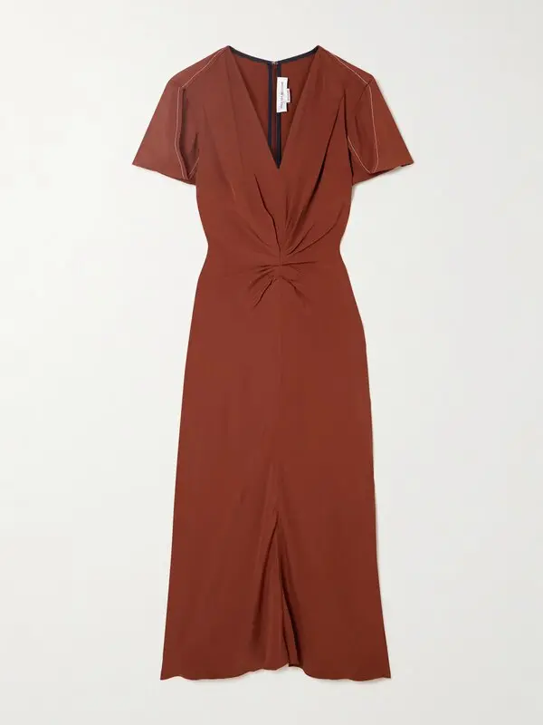 Victoria Beckham Gathered Jersey Midi Dress - Metallic | Editorialist