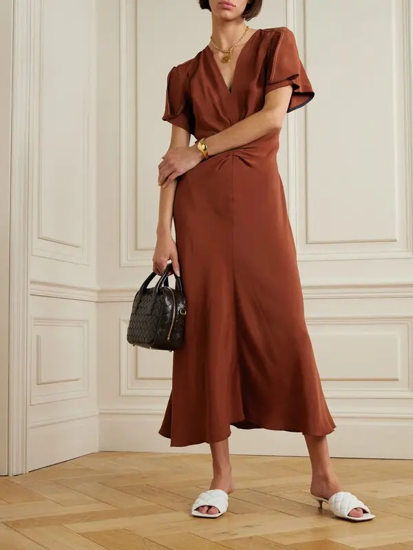 Victoria Beckham Gathered Jersey Midi Dress - Metallic | Editorialist