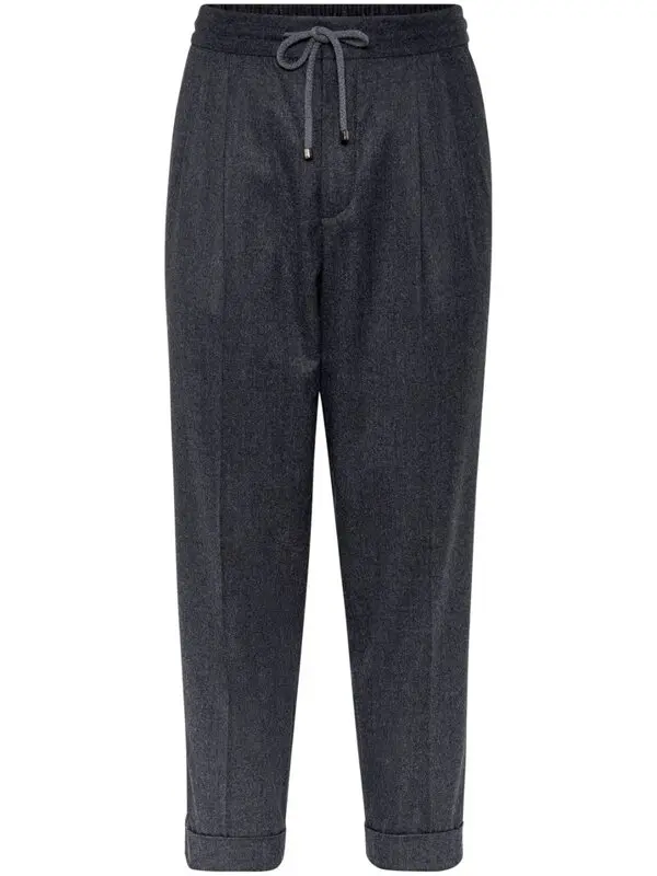 Brunello Cucinelli Drawstring-waistband Wool Trousers - Grey