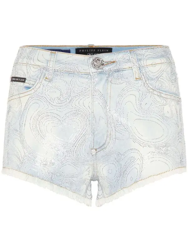 Philipp Plein Abstract-pattern Denim Shorts