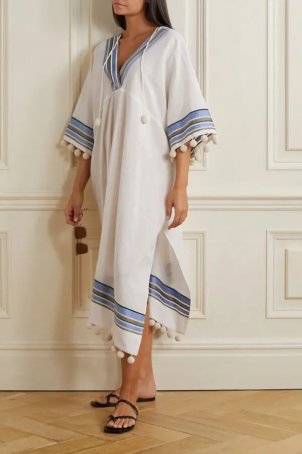 Lafayette 148 New York Hurston Pompom-embellished Voile Kaftan