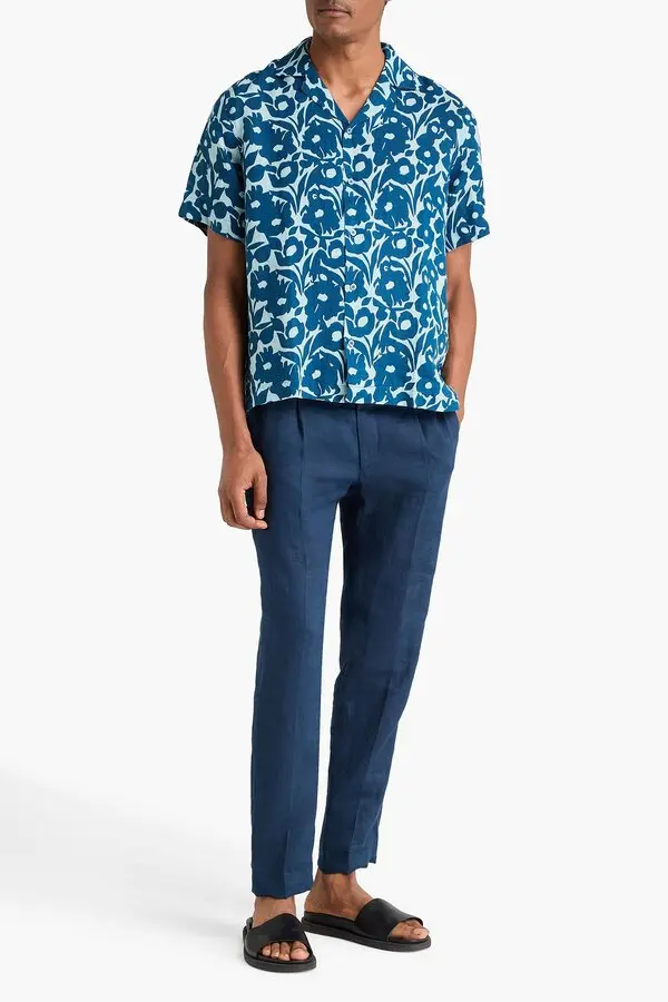 Frescobol Carioca Roberto Floralprint Linen Shirt - Blue