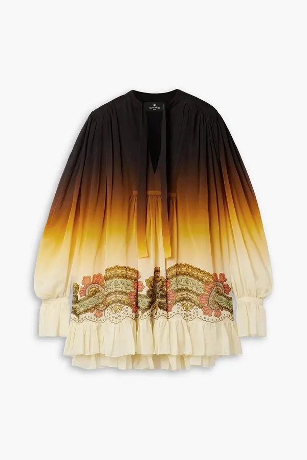 Etro Gathered Floral Printed Silk Crepe De Chine Mini Dress