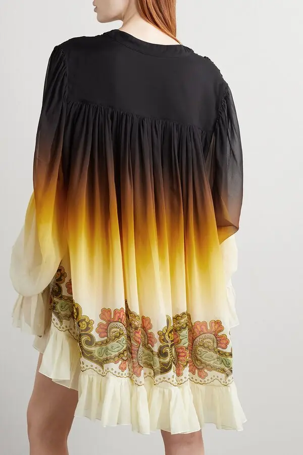 Etro Gathered Floral Printed Silk Crepe De Chine Mini Dress