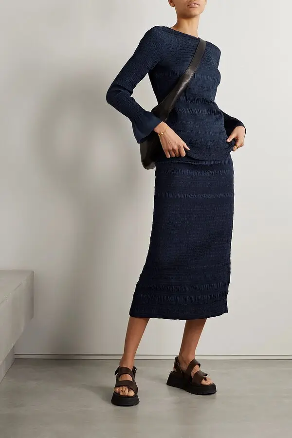 Lafayette 148 New York Shirred Crepe De Chine Top