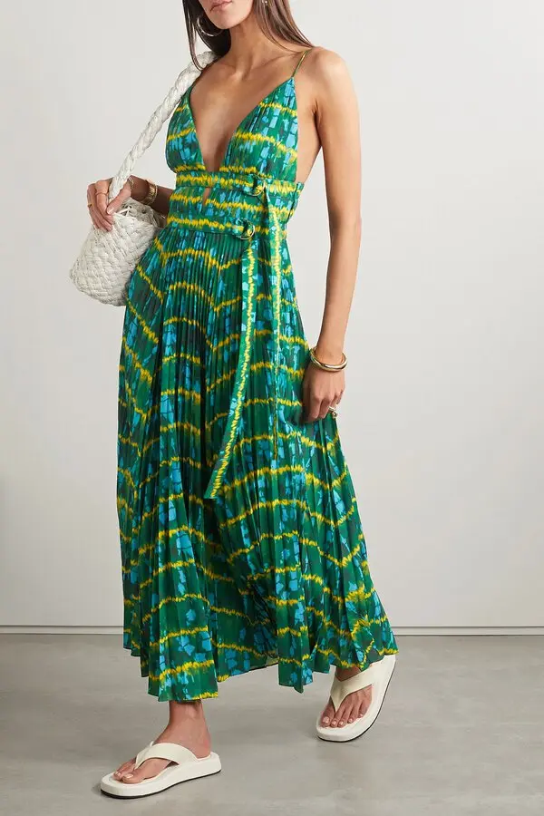 altuzarra green tie dye dress Winda Pleated Tie-dyed Maxi Dress