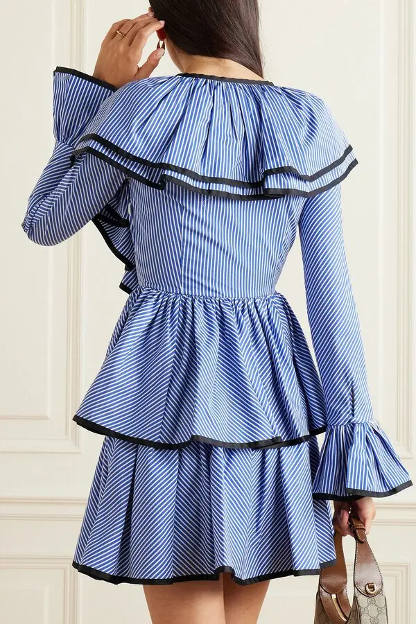 etro tiered cotton mini dress Ruffled Gabardine-trimmed Striped Cotton-poplin Mini Dress