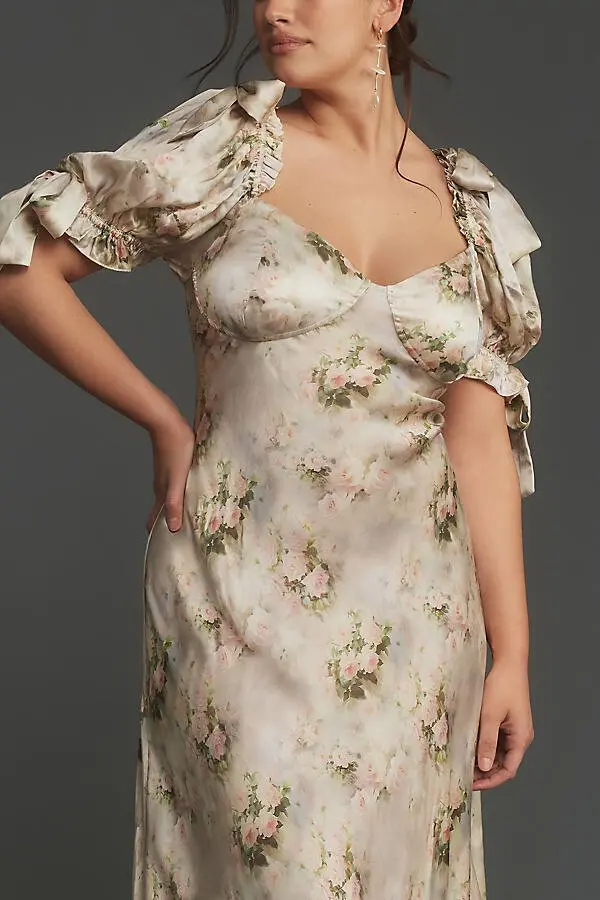 selkie poet puff-sleeve sweetheart silk charmeuse slip midi dress Poet Slip Dress