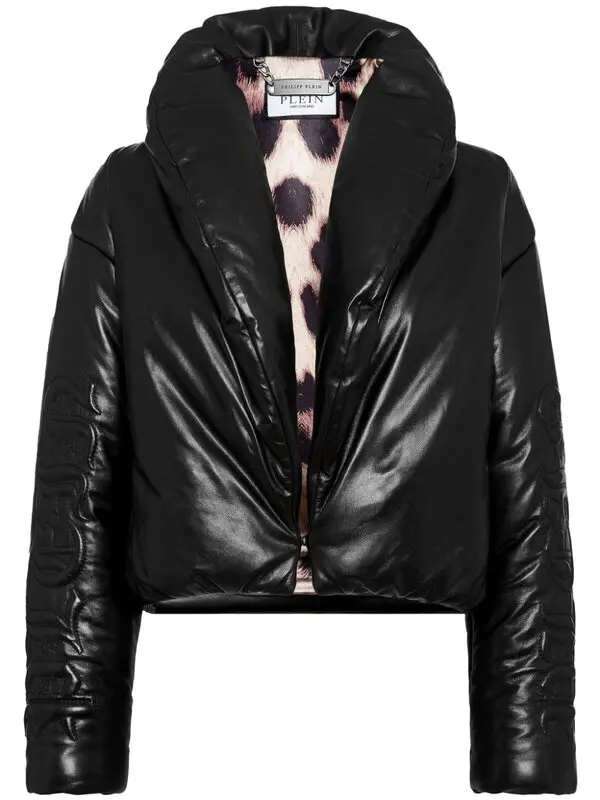 Philipp Plein Skull & Bones Leather Biker Jacket