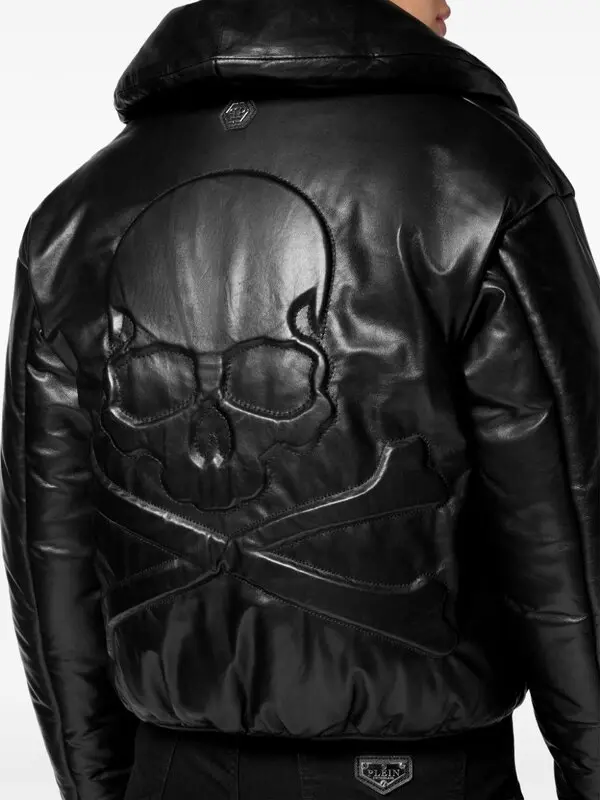 Philipp Plein Skull & Bones Leather Biker Jacket