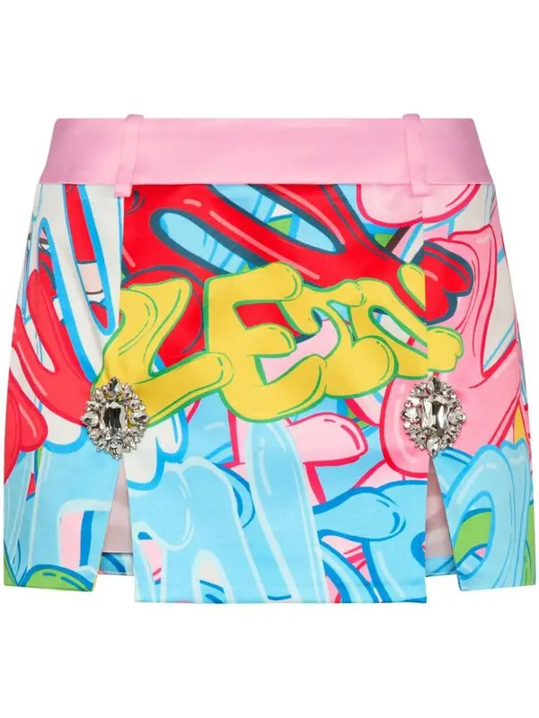 Philipp Plein Crystal-embellished Graffiti-print Miniskirt