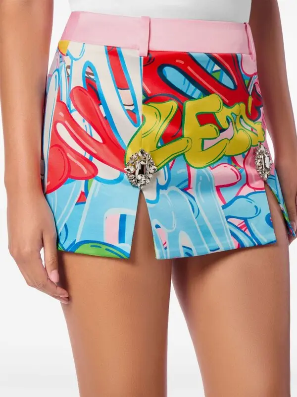 Philipp Plein Crystal-embellished Graffiti-print Miniskirt