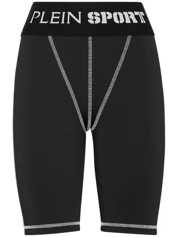 PLEIN SPORT Logo-waistband High-waisted Shorts - Black