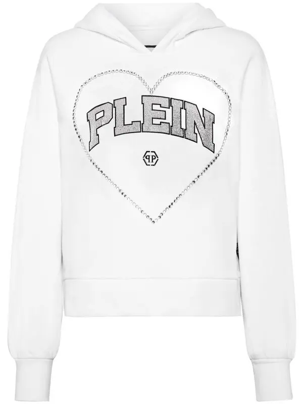 Philipp Plein Heart-motif Rhinestone-embellished Hoodie - White