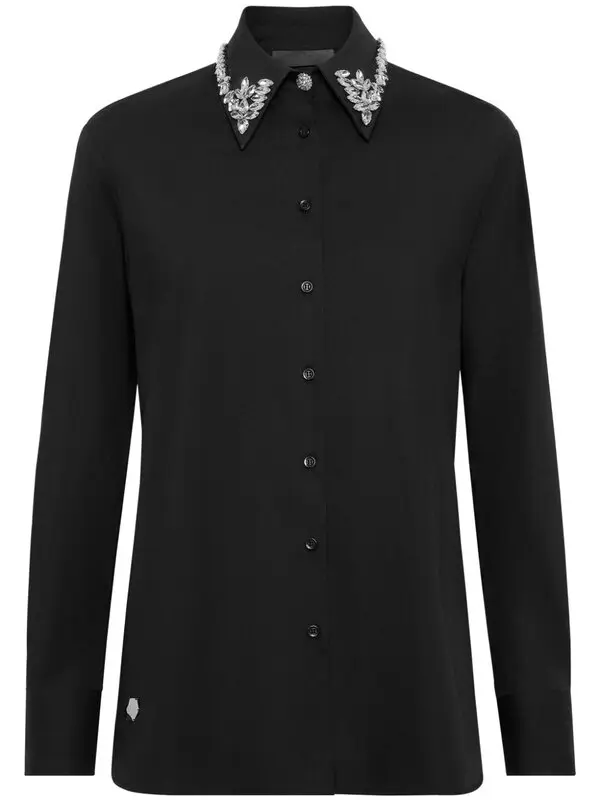 Philipp Plein Crystal-embellished Cotton Shirt - Black