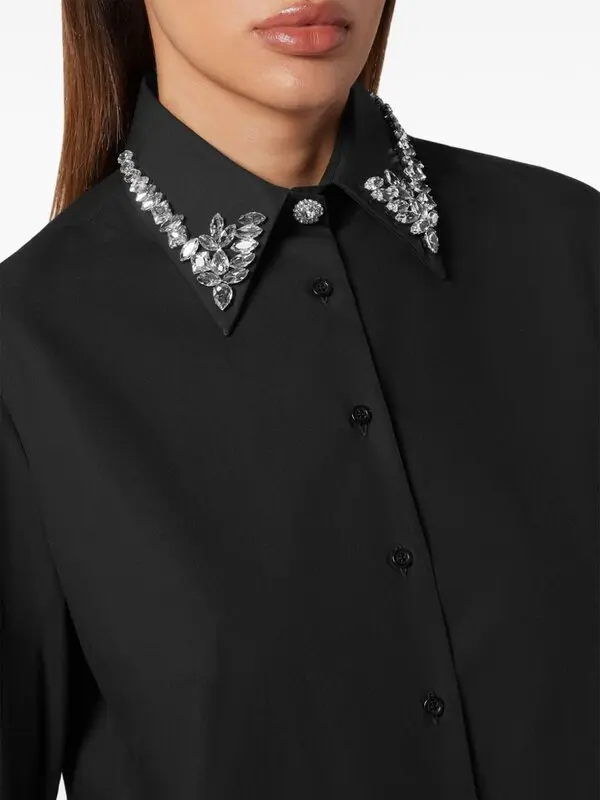 Philipp Plein Crystal-embellished Cotton Shirt - Black