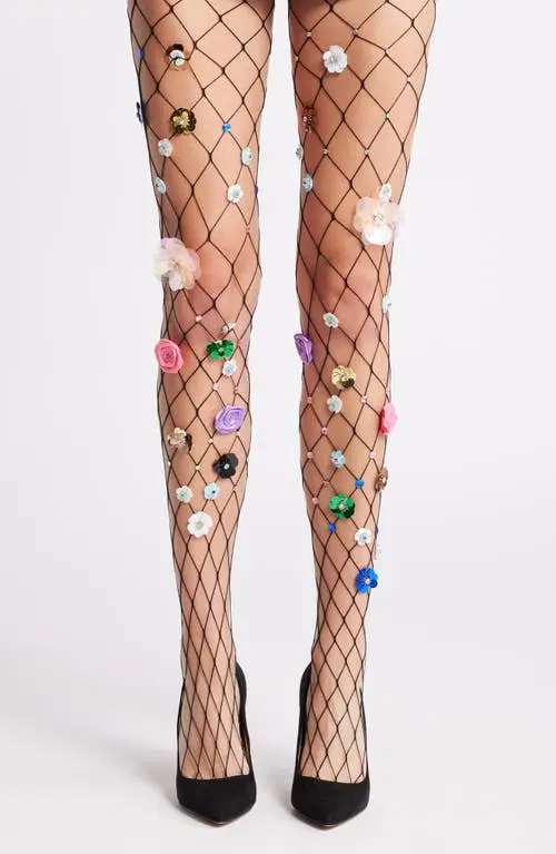 HIGH HEEL JUNGLE Celebration Floral Appliqué Tights - Black