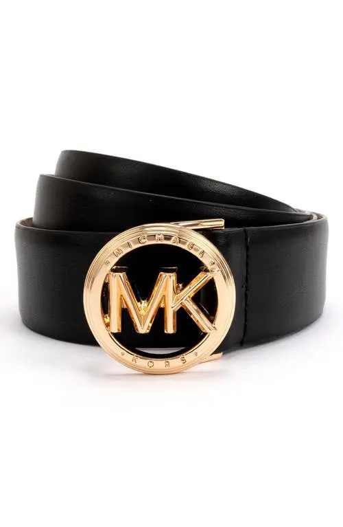 Michael Kors Logo Leather Belt - Black/Gold | Editorialist display picture 1