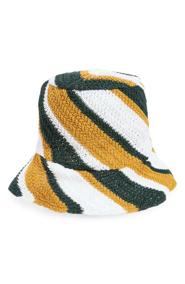 Marni Stripe Cotton Knit Bucket Hat In Turquoise 55% Off