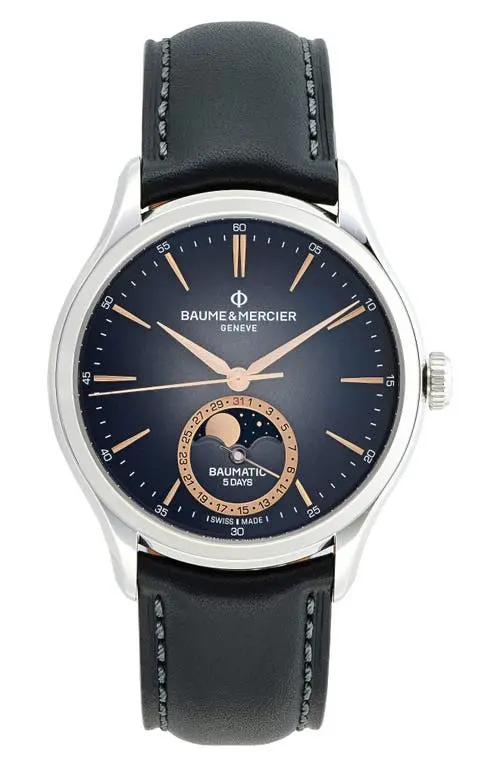 Baume & Mercier Clifton Automatic Moon Phase Bracelet Watch - Lacquered Gray