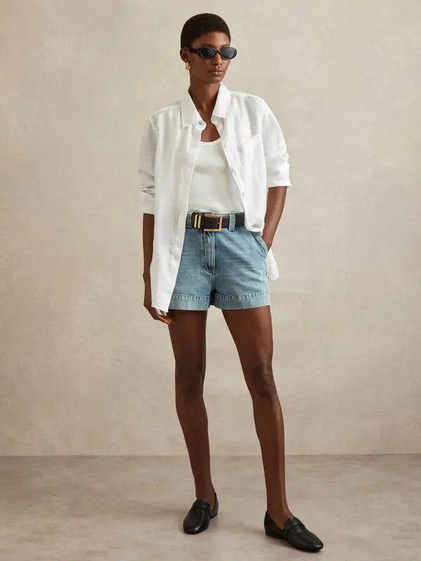 REISS Belle Linen Button-through Shirt - White