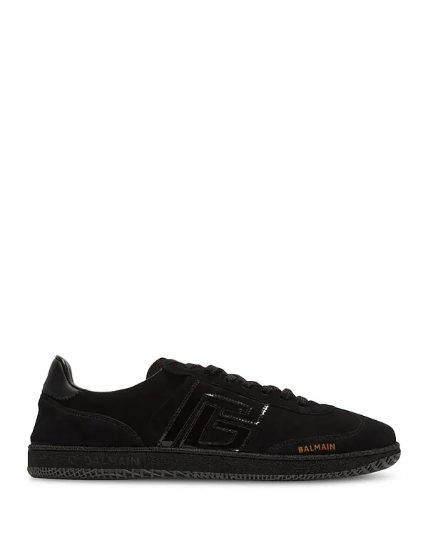 Balmain Swan Suede & Patent Leather Sneaker - Black