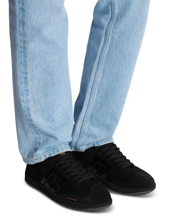 Balmain Swan Suede & Patent Leather Sneaker - Black