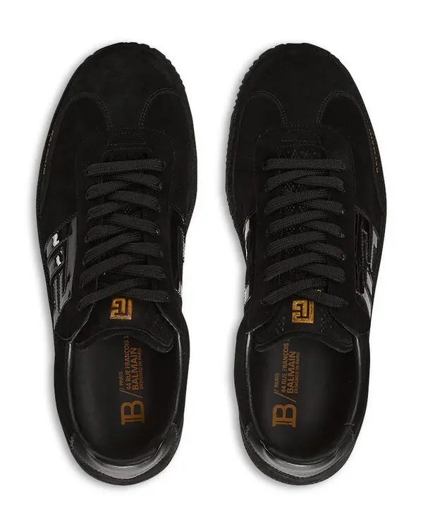 Balmain Swan Suede & Patent Leather Sneaker - Black