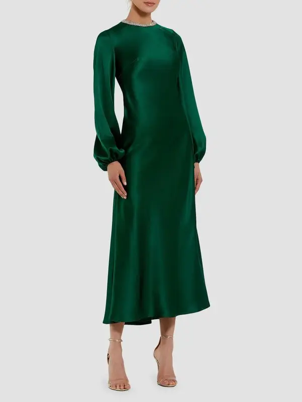 Mac Duggal Ieena Bias-cut Satin Midi-dress - Emerald