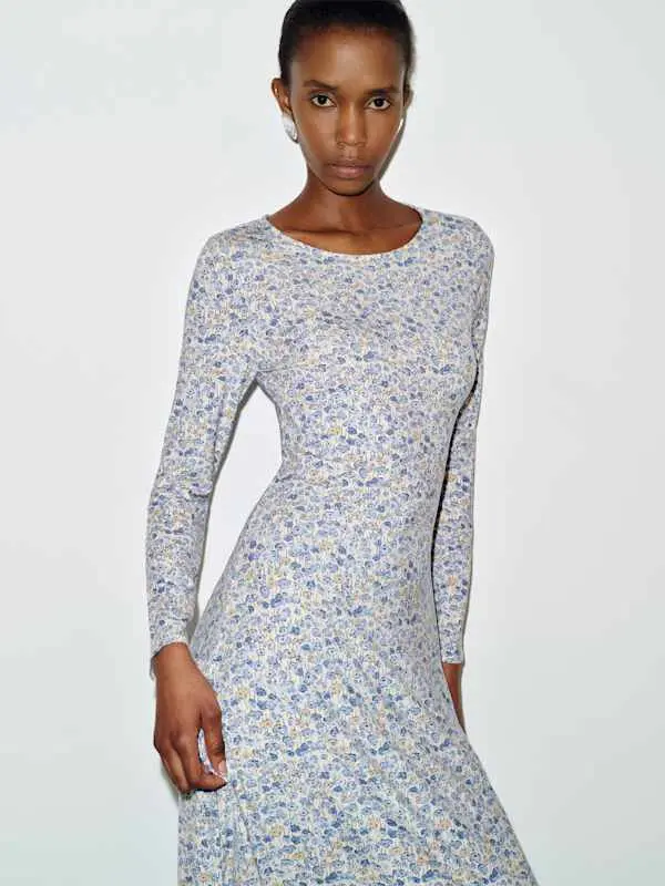 long sleeve midi dress knit Helga Printed Knit Long Sleeve Midi Dress A-Line Maxi main image 0