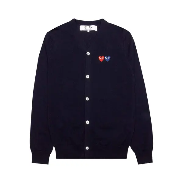 Play Comme Des Garcon Double Heart Cardigan - Blue