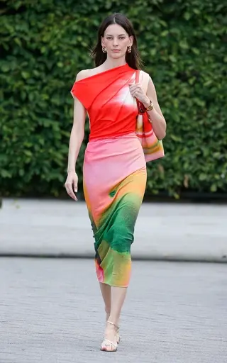 Draped Watercolor-print Jersey Midi Dress