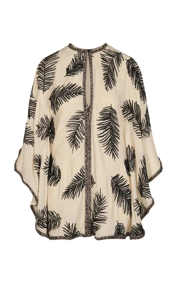Johanna Ortiz Rumbo Al Viento Beaded Silk Mini Tunic Dress Black/White Only  - Black,White | Editorialist