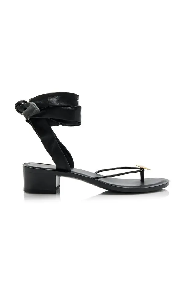 THE ROW Cord Tie-up Leather Sandals - Black