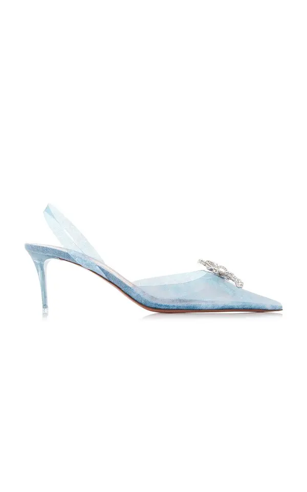 Amina Muaddi Rosie Denim-printed Slingback Pumps