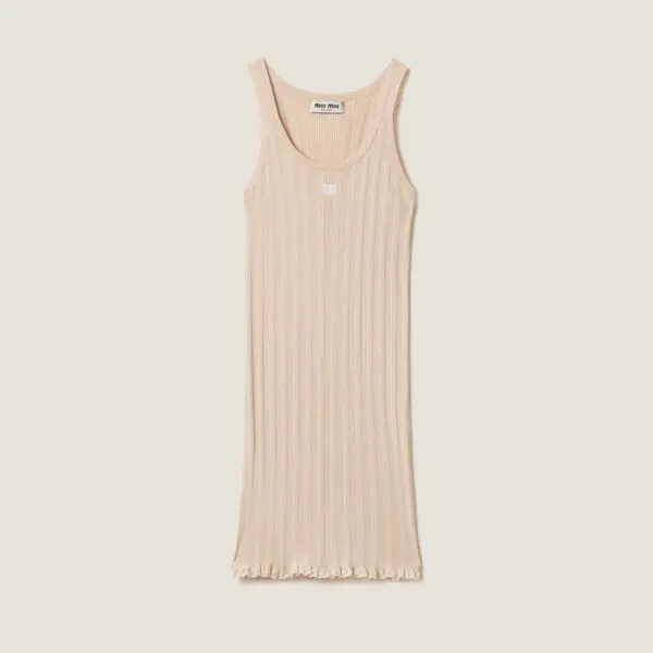Miu Miu Cotton Ribbed Knit Dress