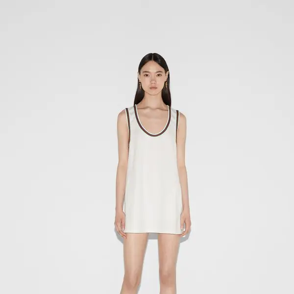 Gucci Short Technical Jersey Dress With Web - White | Editorialist