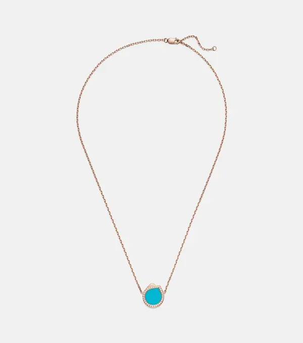 REPOSSI Antifer 18kt Rose Pendant Necklace With Turquoise And Diamonds - Gold